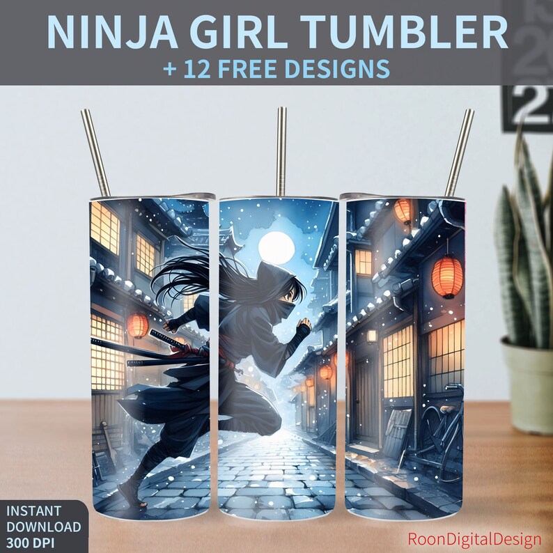 Japanese Ninja Girl 20oz Skinny Tumbler Sublimation Design, Japan ...