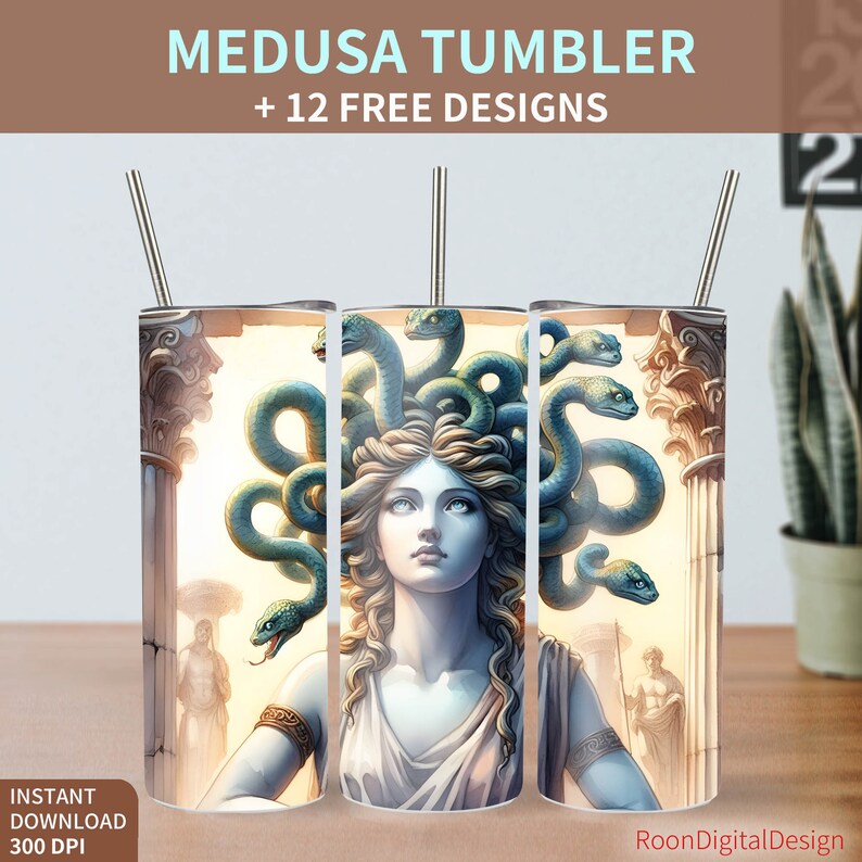 Medusa Straight Tumbler Wrap Bundle | Greece Goddess Myth 20oz Skinny ...