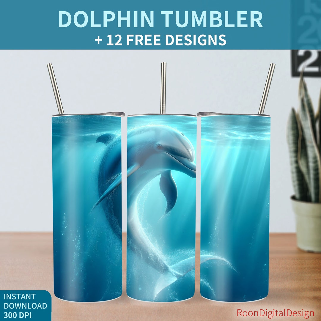 Dolphin Swimming Jar 20oz Skinny Tumbler Sublimation Design, Blue Ocean ...