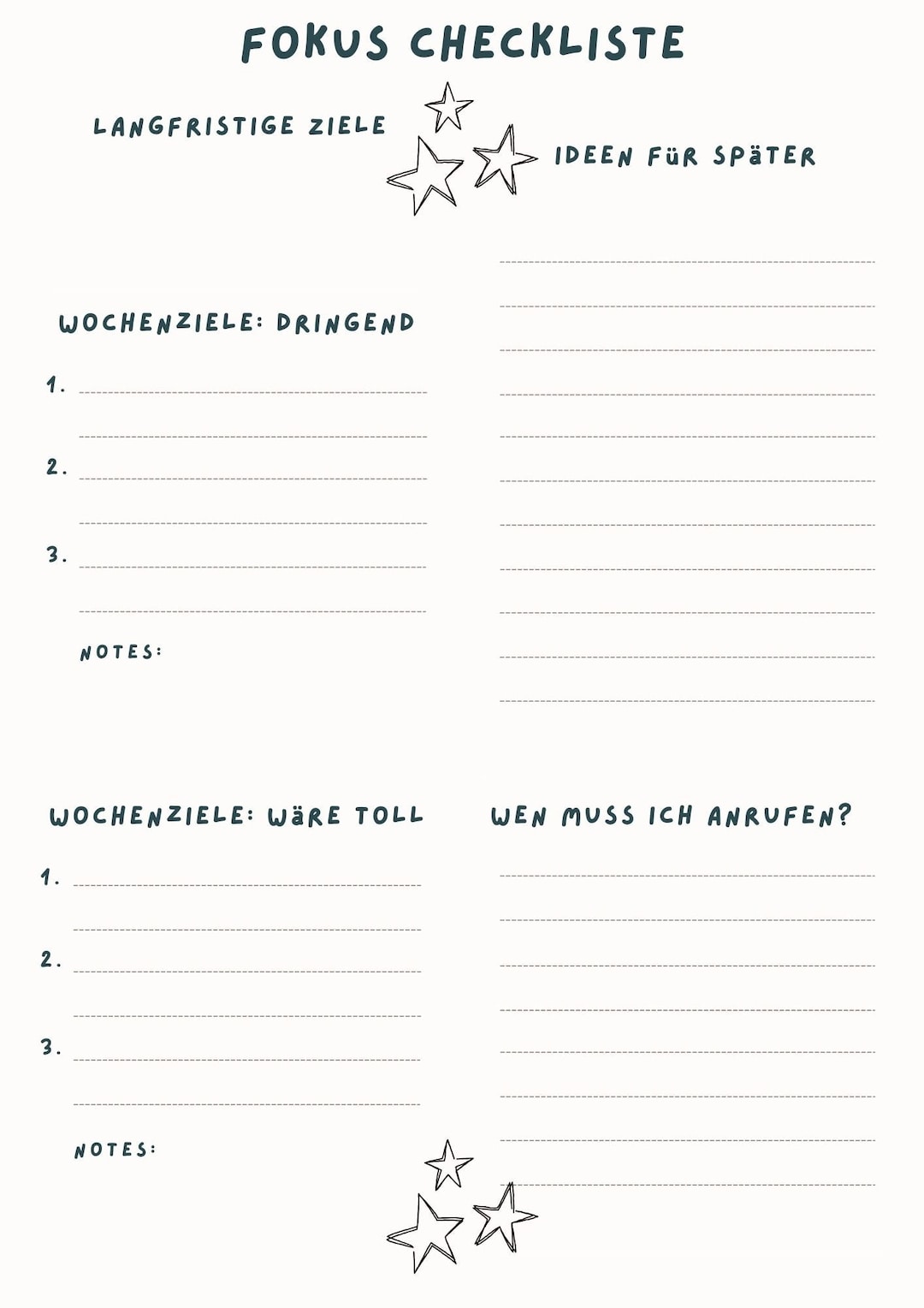 Focus Checklist DIN A4 Download - Etsy