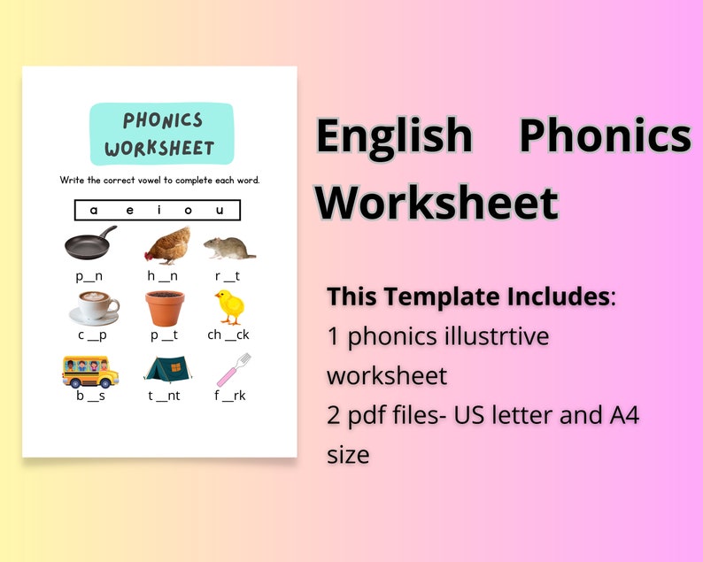 Printable Illustrative Phonics Worksheet for Kids, Spelling Worksheet ...