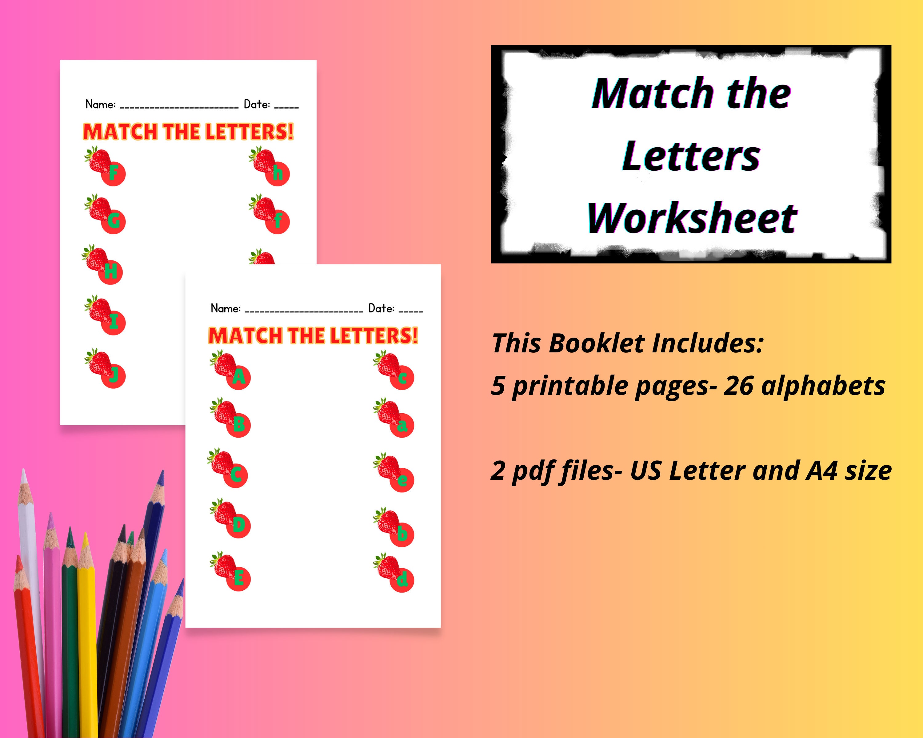 Match the Letters Worksheet- ABC Matching Worksheet- Alphabets Learning ...