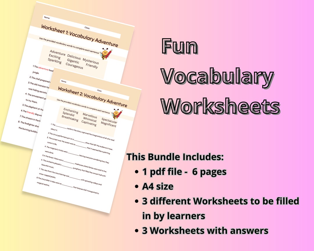 Printable Fun Vocabulary Worksheets for KS2, Perfect for 3rd Garde-5th ...