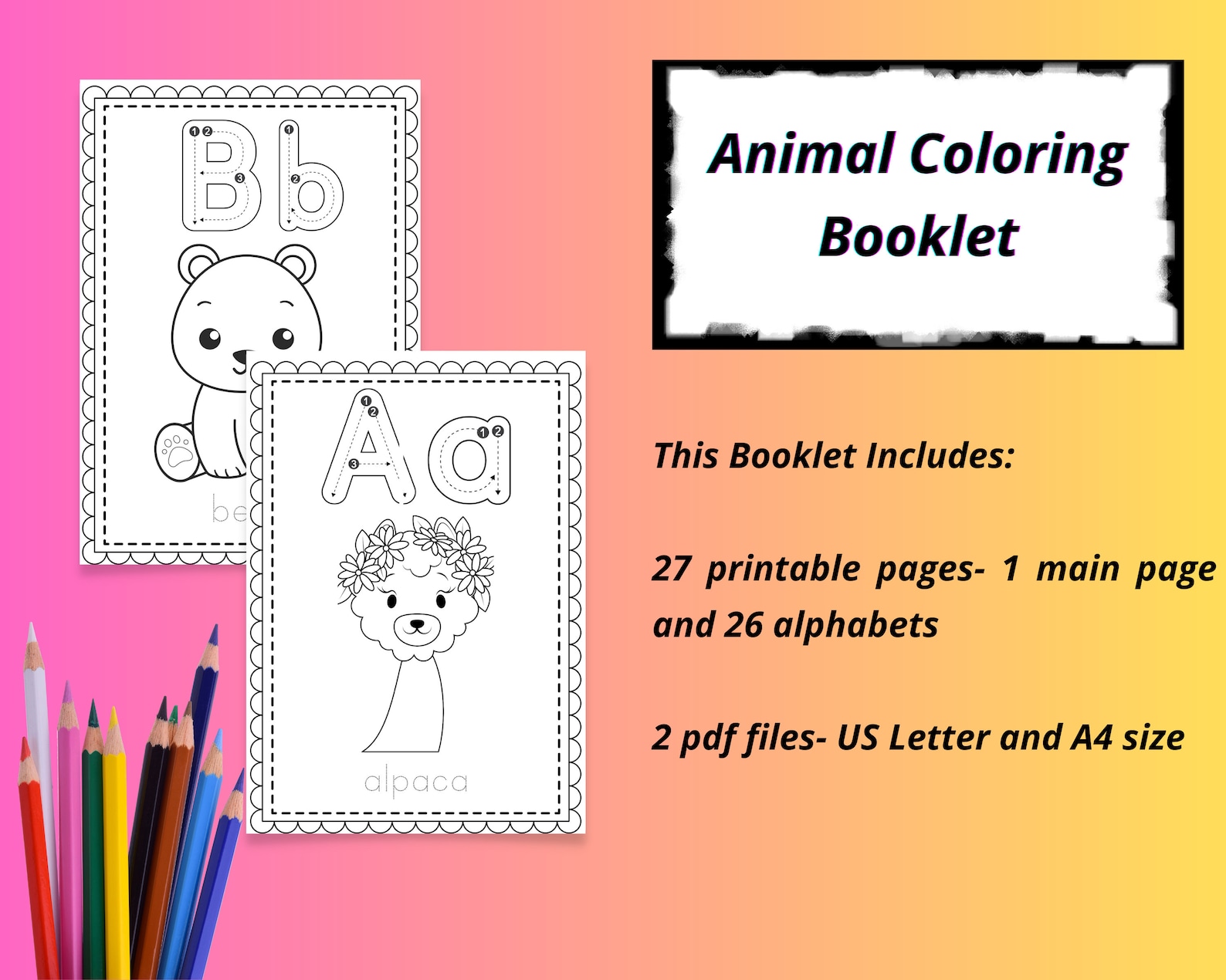Alphabet Animal Coloring Book- Animal and Alphabet Tracing- Instant ...
