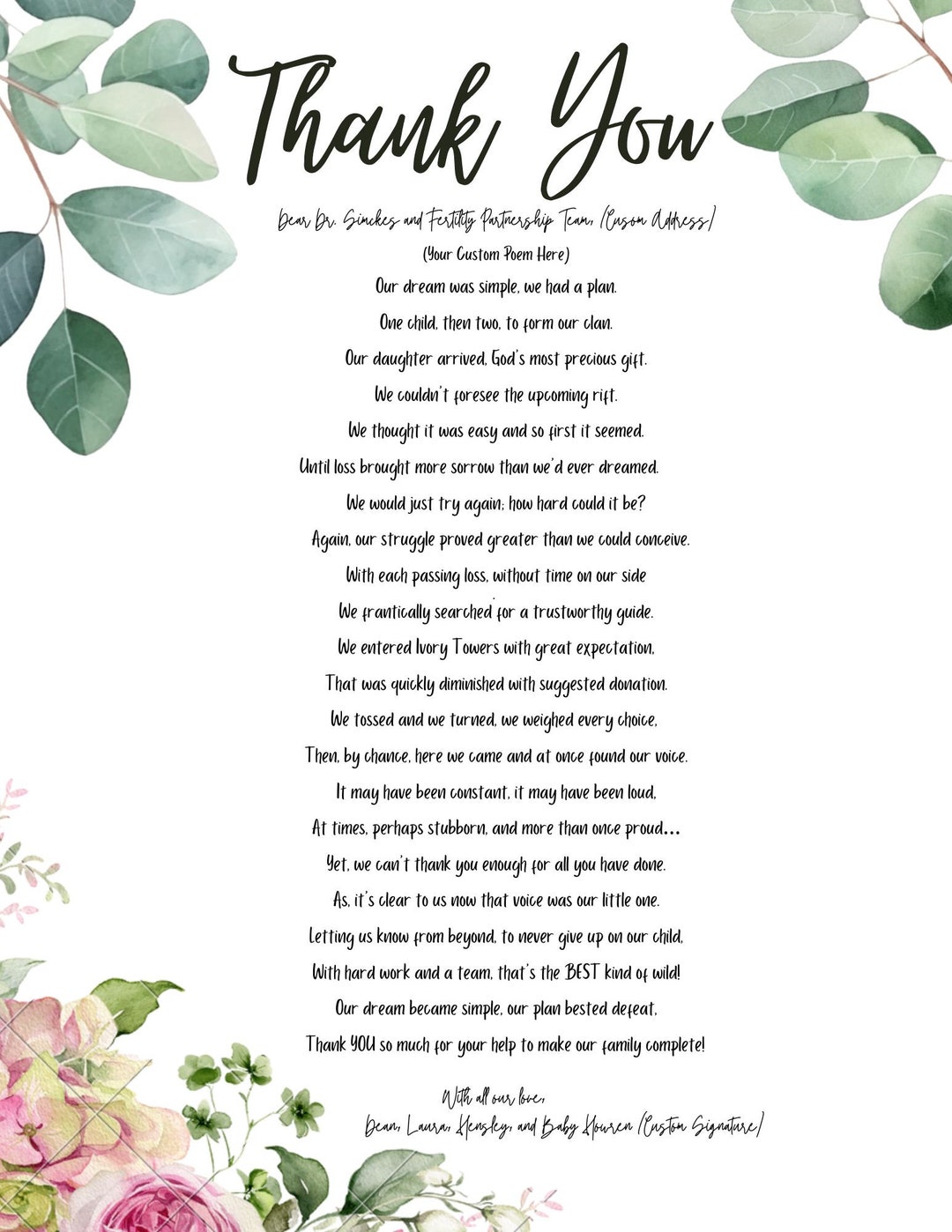 Customized Thank You Poem - Etsy