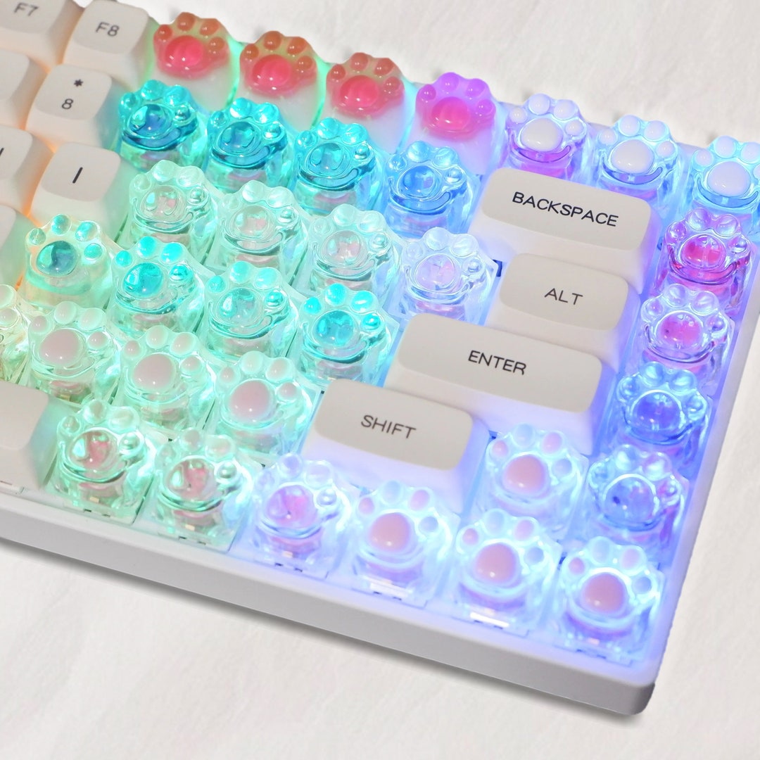 Mechanical Keyboard With Anime Keycap - 3D Cat Paw, Transparent and ...