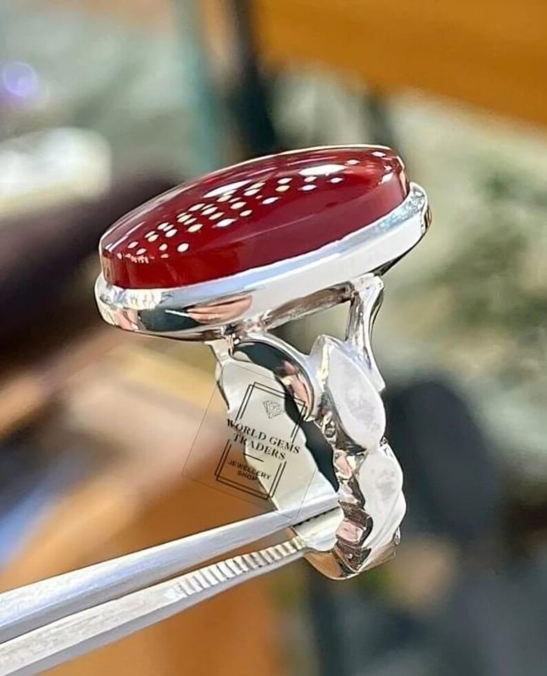 Handmade 925 Sterling Silver Red Agate Ring - Natural Gemstone, Handcrafted Gift for Him or Her ...