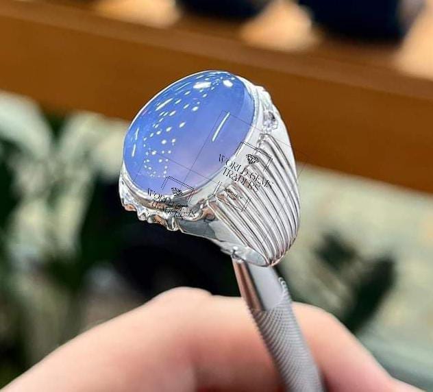 Natural Blue Agate Ring for Men Sterling Silver 925 Ring Handmade Ring ...