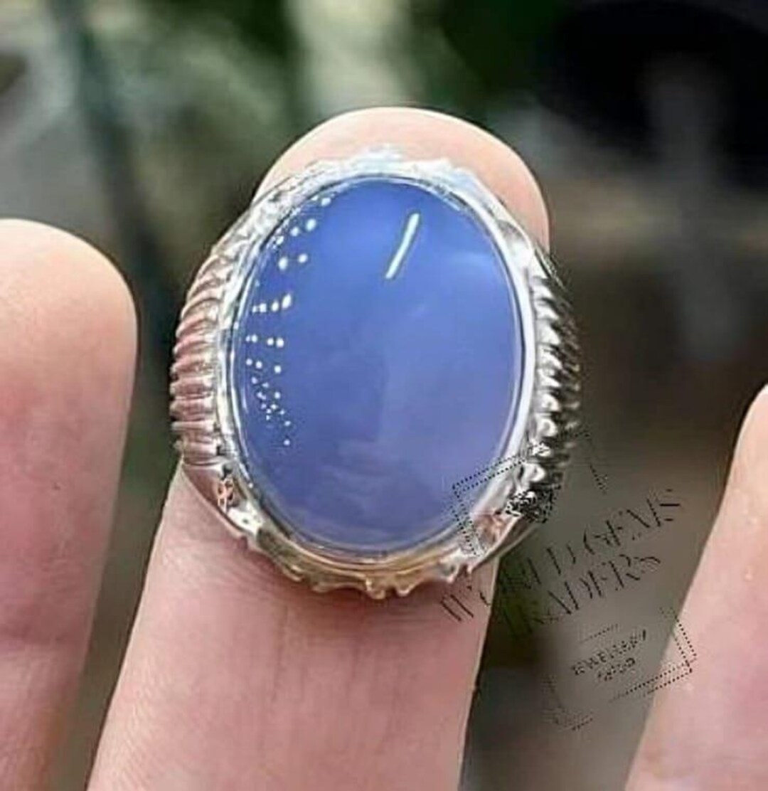 Natural Blue Agate Ring for Men Sterling Silver 925 Ring Handmade Ring ...