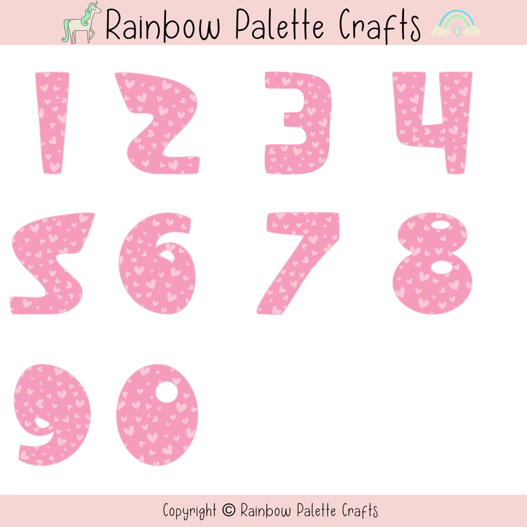 Pink Hearts Font Numbers Png, Valentine's Day Projects, Stickers, Wall ...