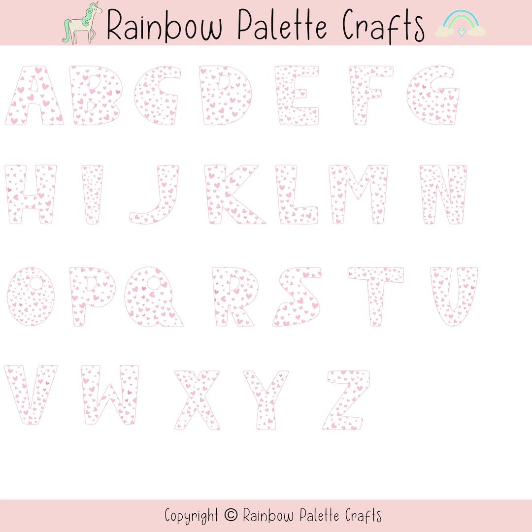 Adorable Heart Pattern Alphabets PNG Pink & White Commercial Use Wall ...