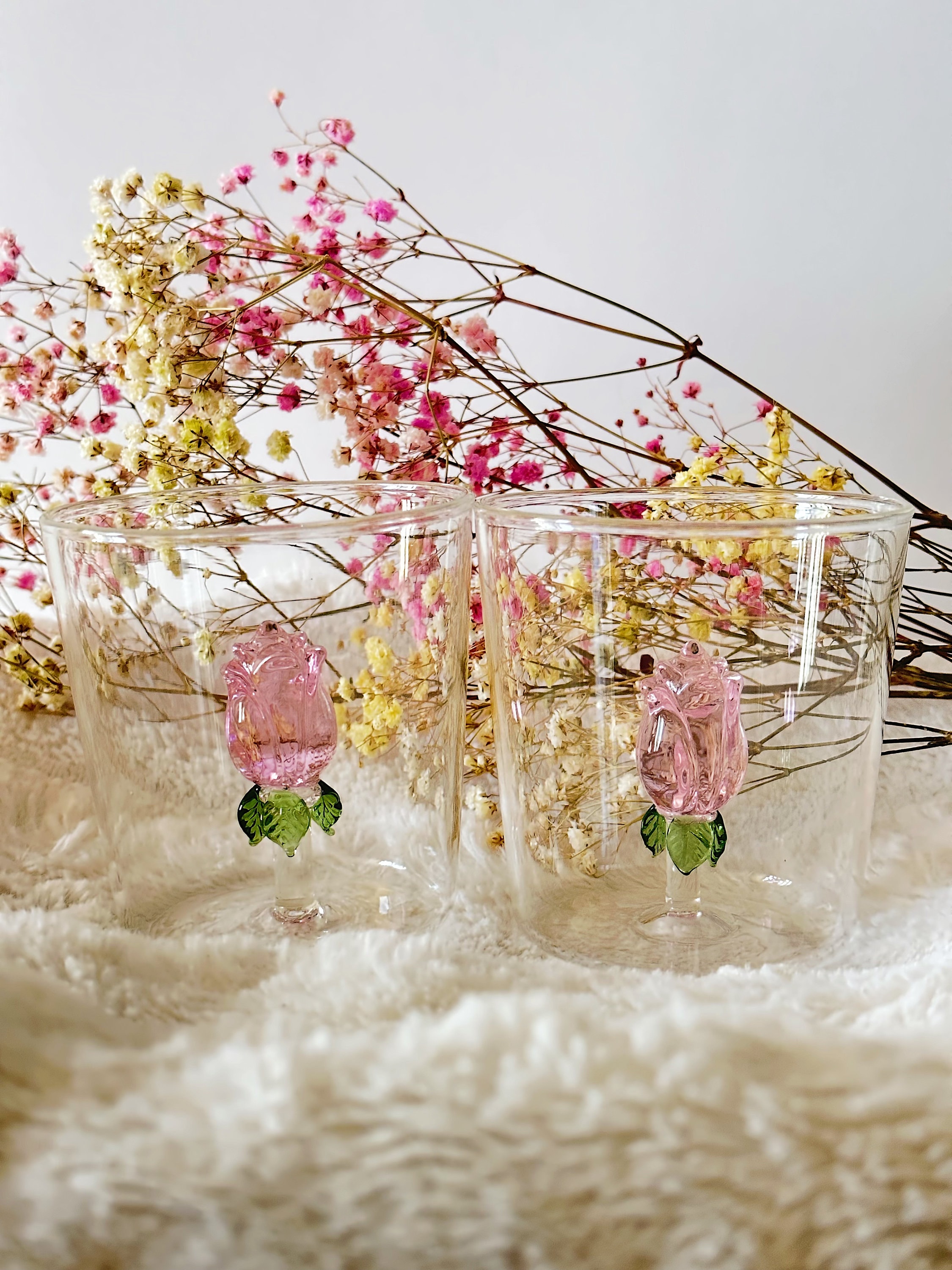 Dreamy Aesthetic 3D Rose Flower Glass Cup for Coffee, Water, or Tea. 3D ...