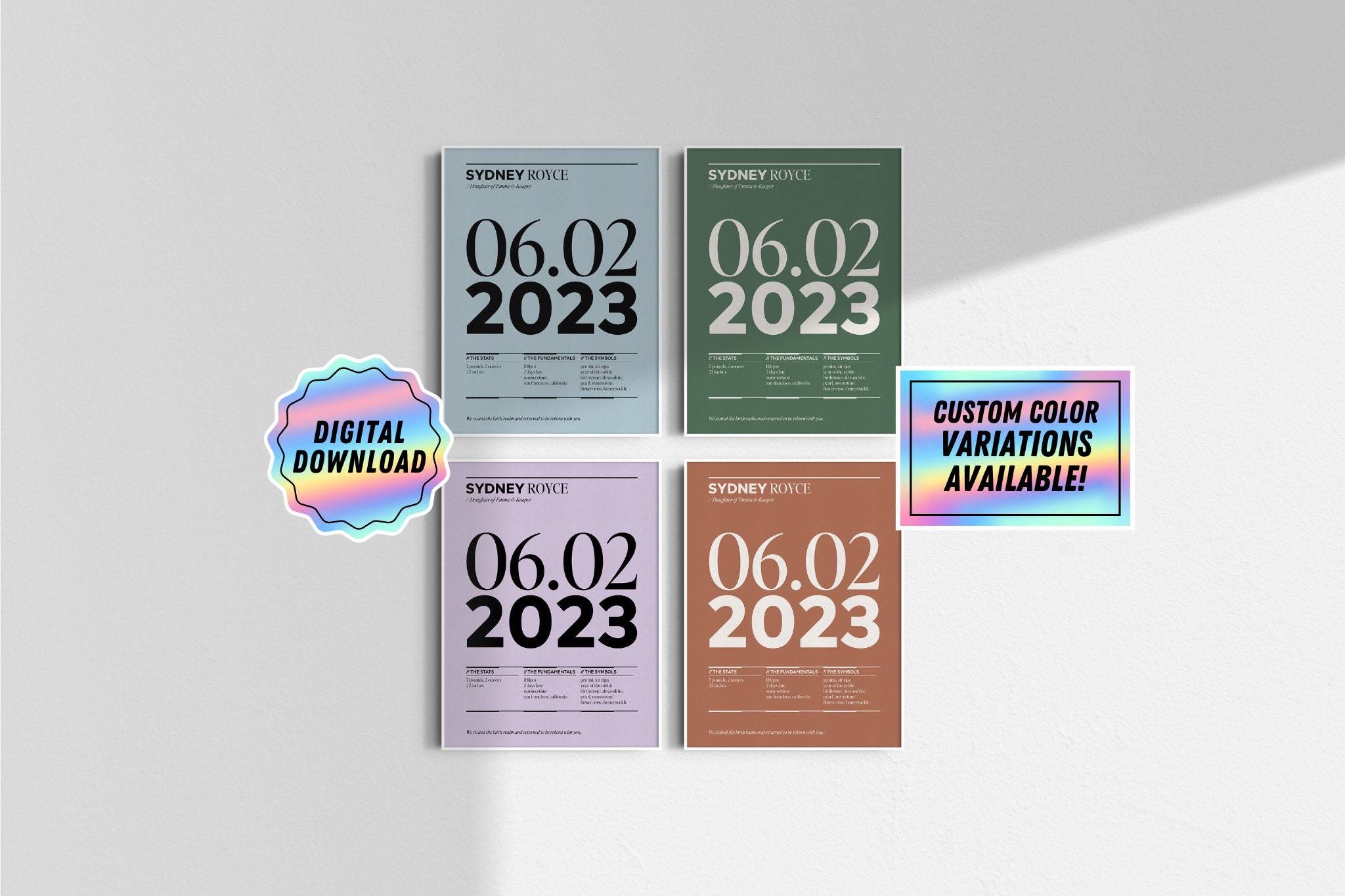 Modern Baby Birth Poster • PRINTABLE • Birth Info Poster • Birth Stat ...