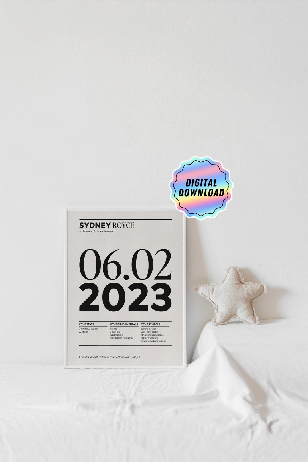 Modern Baby Birth Poster • PRINTABLE • Birth Info Poster • Birth Stat ...