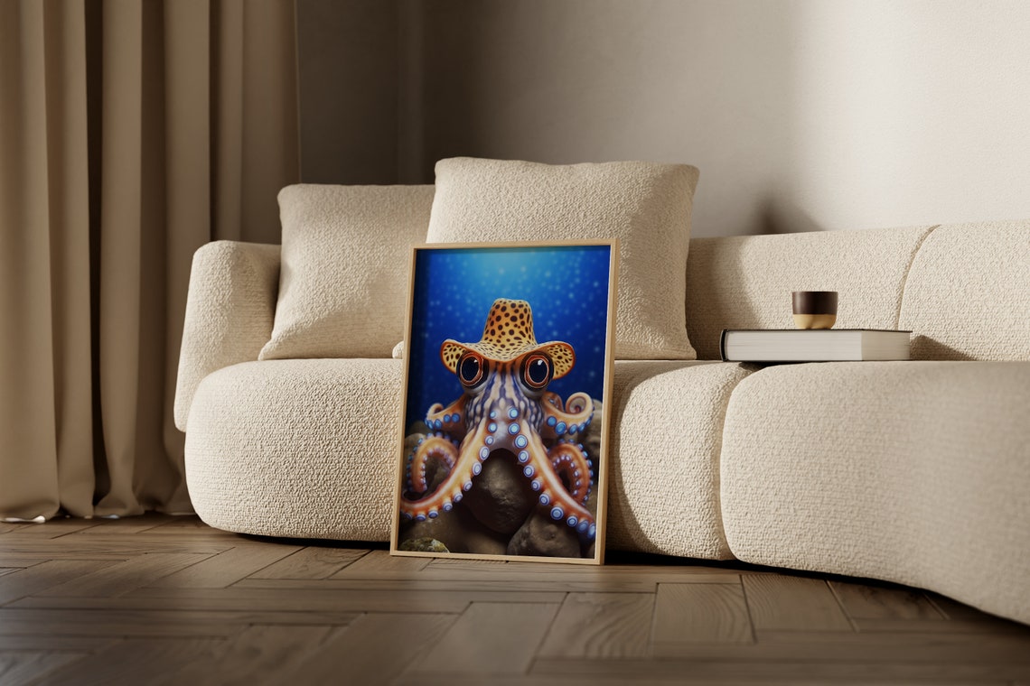 Blue-ringed Octopus With Hat Art Print (no Frame) - Etsy