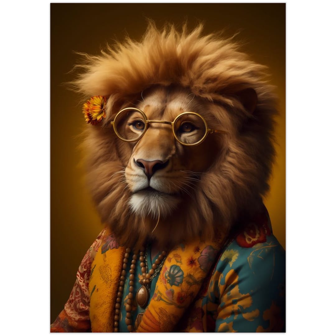 Lion Wearing Glasses Art Print (no Frame) - Etsy