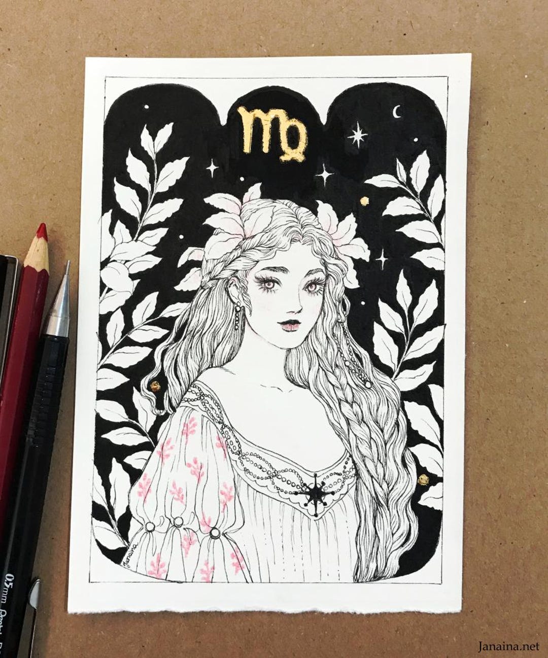 Original Zodiac Virgo, Traditional Art, Whimsical Artwork, Miniature ...
