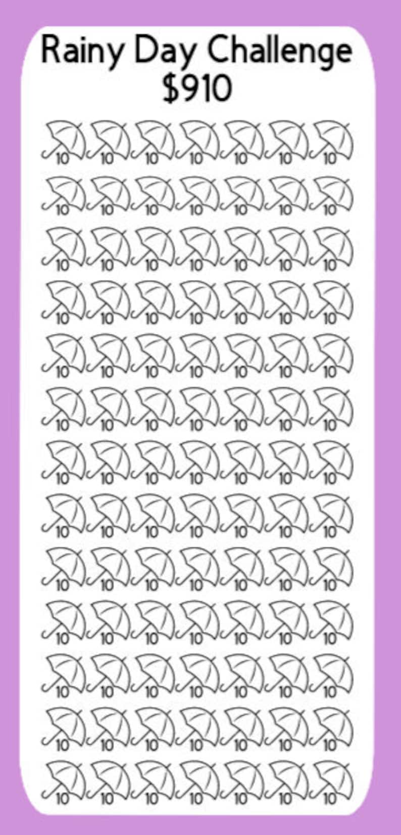 Savings Challenge Card (laminated)- Rainy Day Challenge - Umbrellas ...