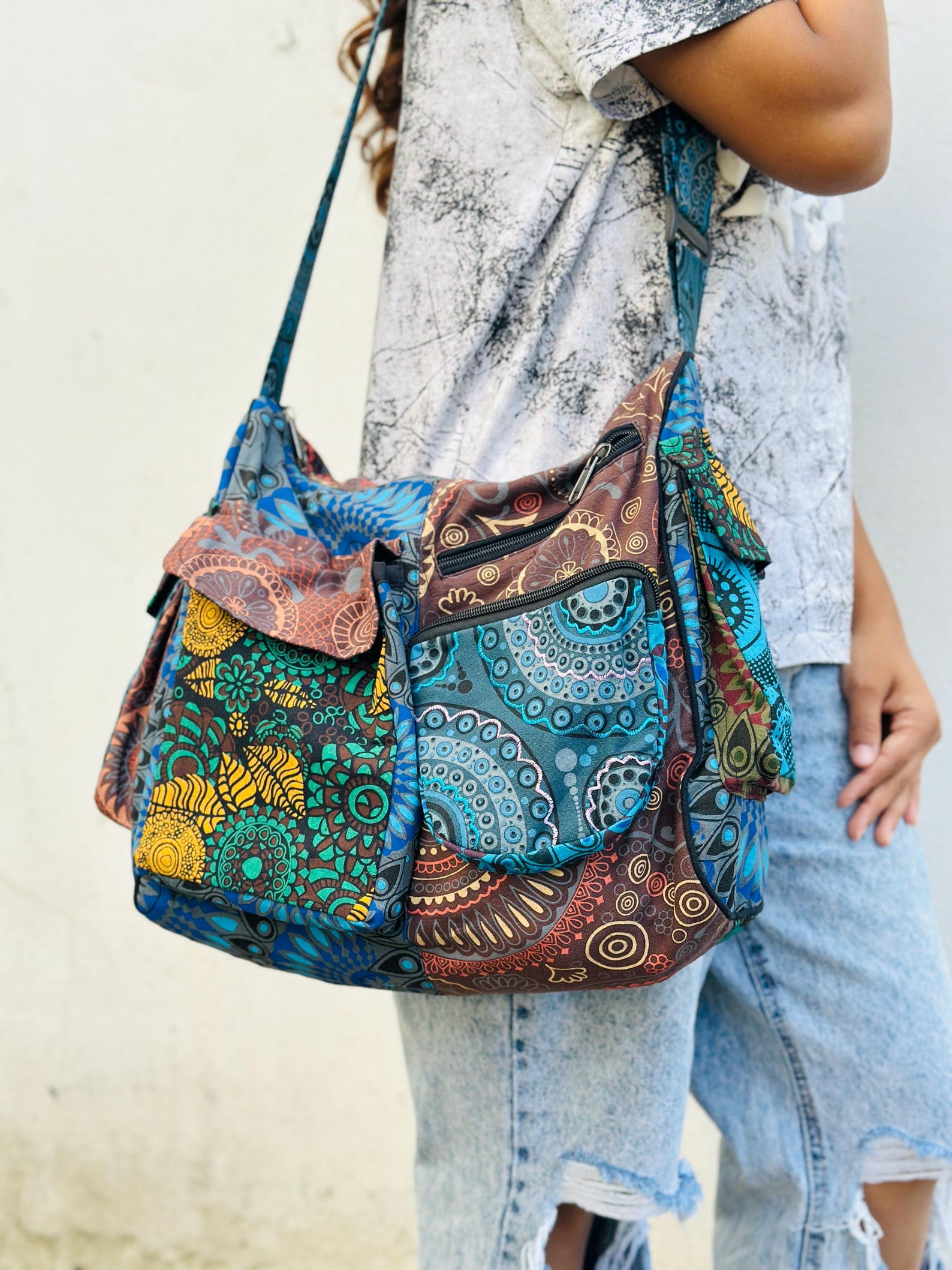 Boho Embroidered Cotton Crossbody Bag: Handmade Himalayan Messenger - Etsy