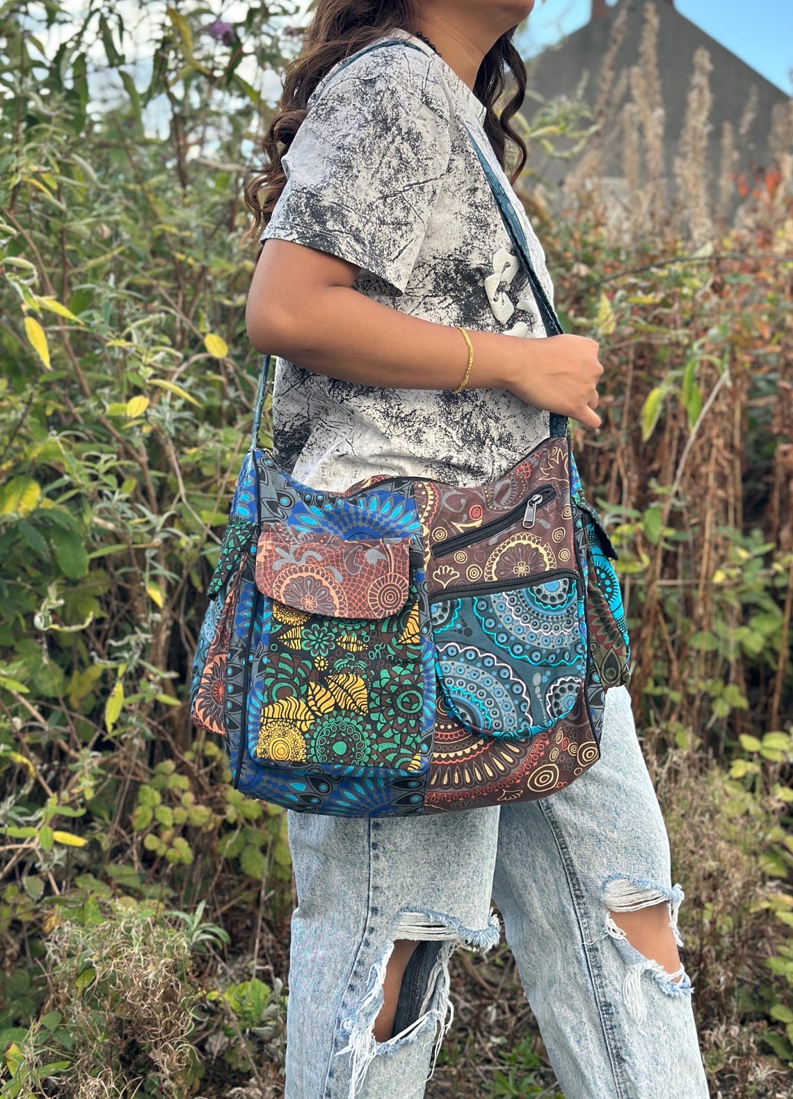 Boho Embroidered Cotton Crossbody Bag: Handmade Himalayan Messenger - Etsy