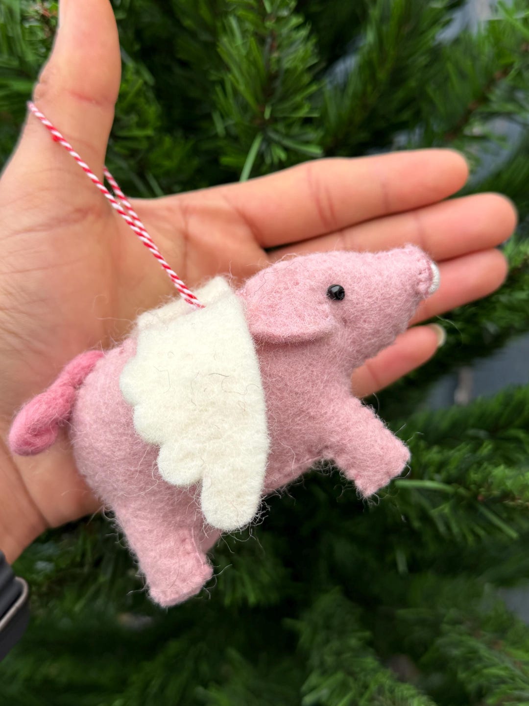 Needle Felted Flying Pig Ornament: Handmade Wool Christmas Decoration ...