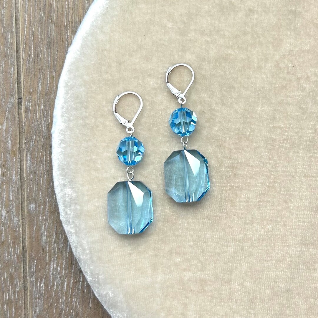 Swarovski Light Blue Crystal Drop Earrings With Sterling Silver - Etsy