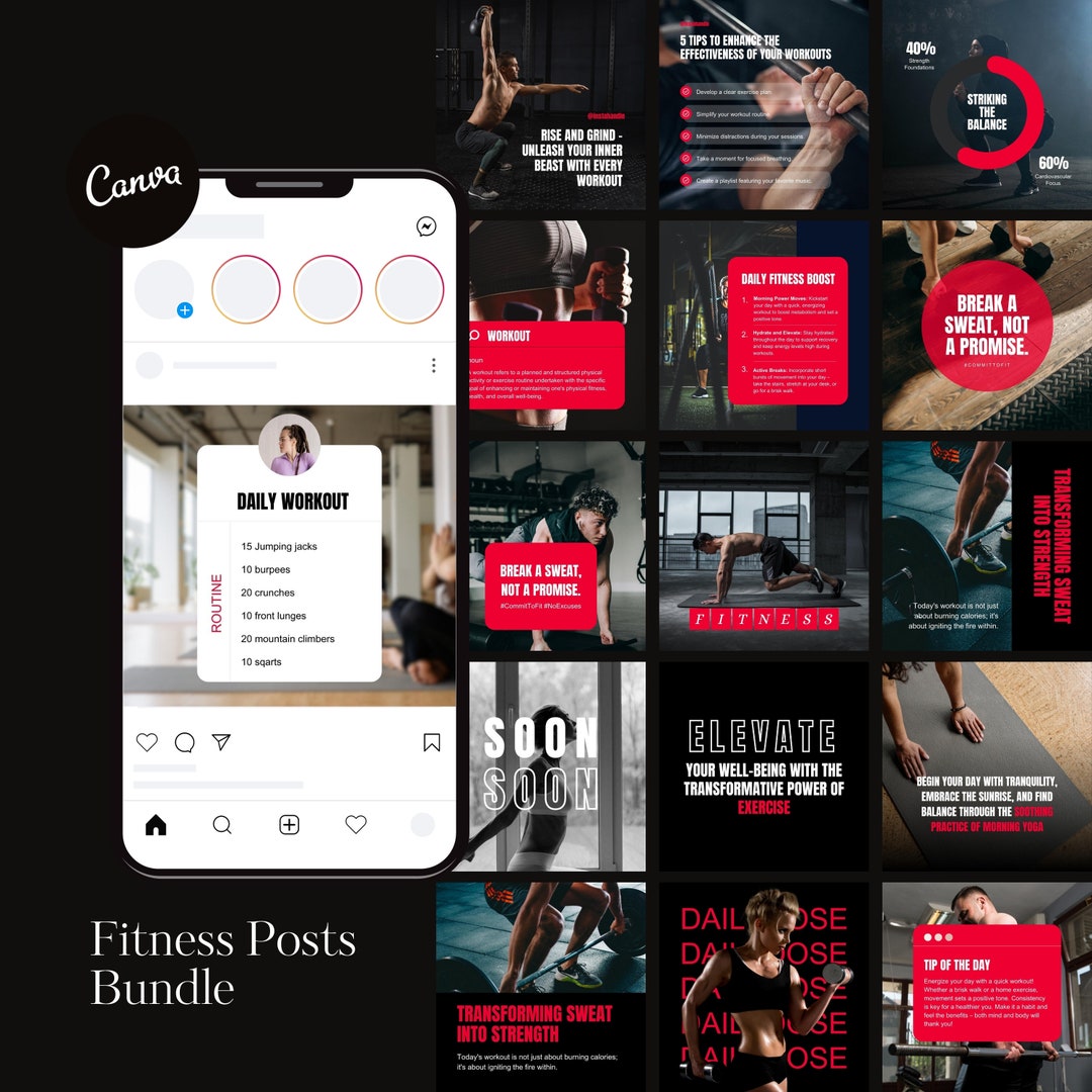 Fitness Templates Bundle, Wellness Posts Bundle, Canva Social Media ...