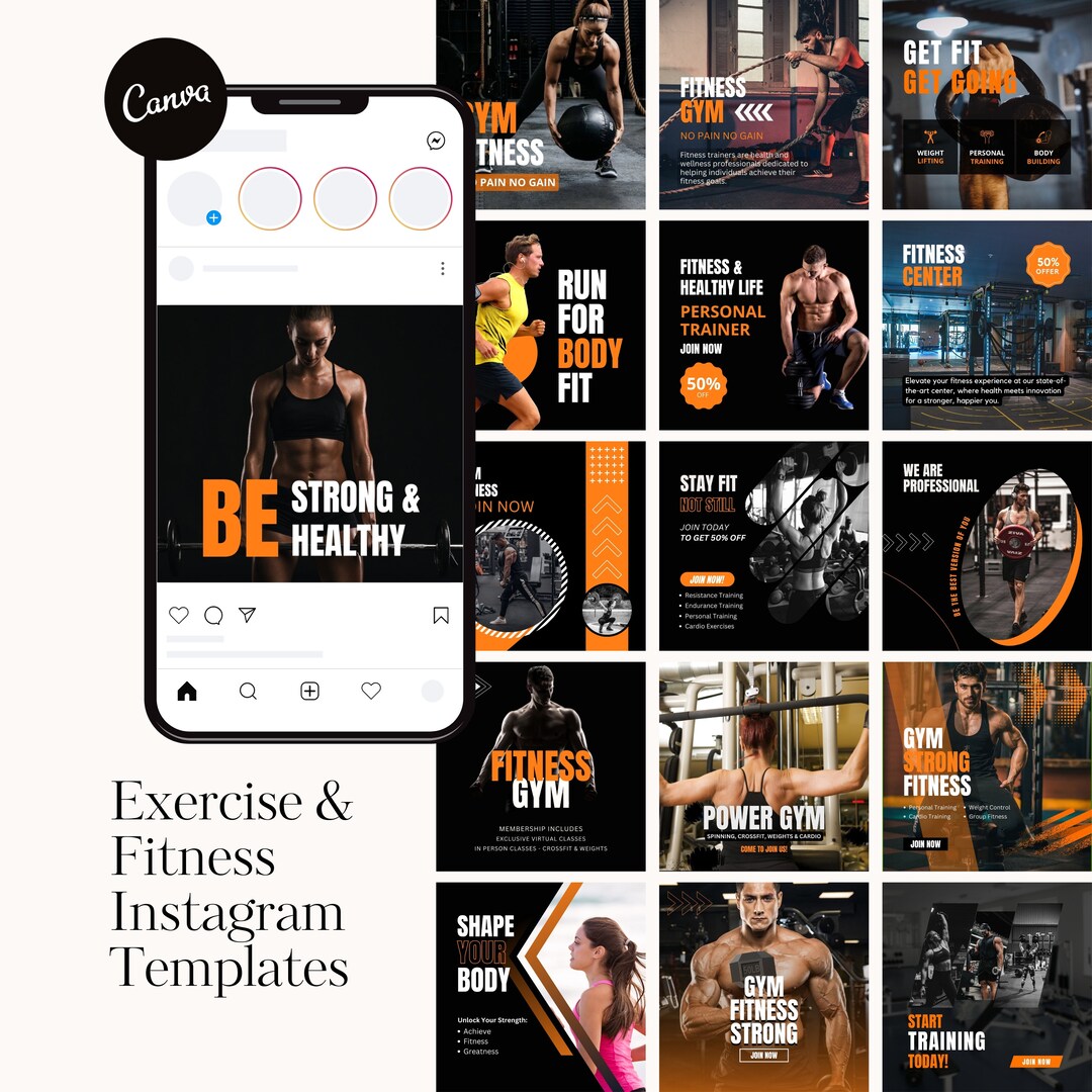 38 Fitness Templates Pack | Exercise Instagram Posts | Canva Instagram ...