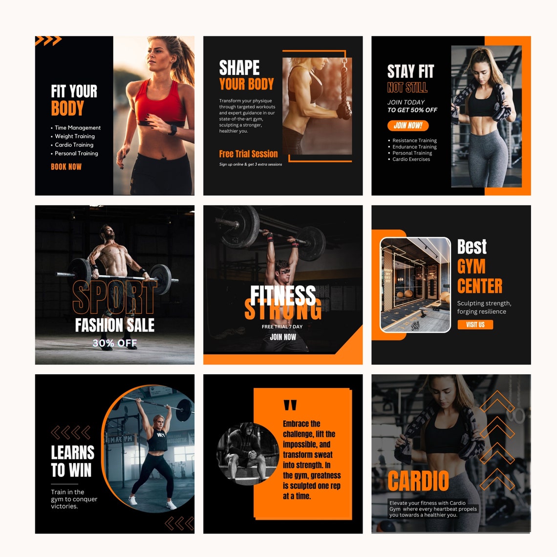 38 Fitness Templates Pack | Exercise Instagram Posts | Canva Instagram ...