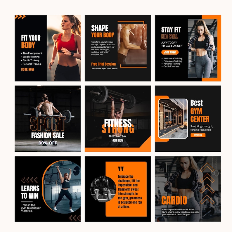 38 Fitness Templates Pack | Exercise Instagram Posts | Canva Instagram ...