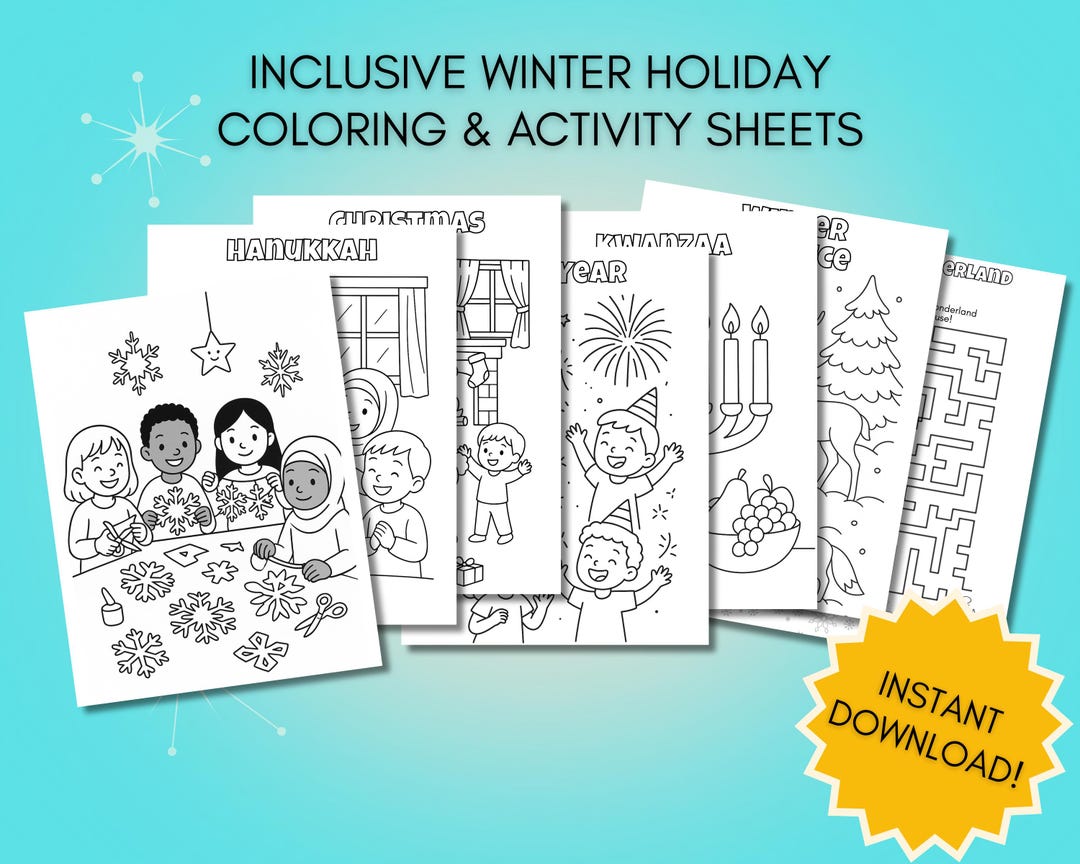 Inclusive Winter Holidays Coloring Pages | Christmas Hanukkah Kwanzaa ...