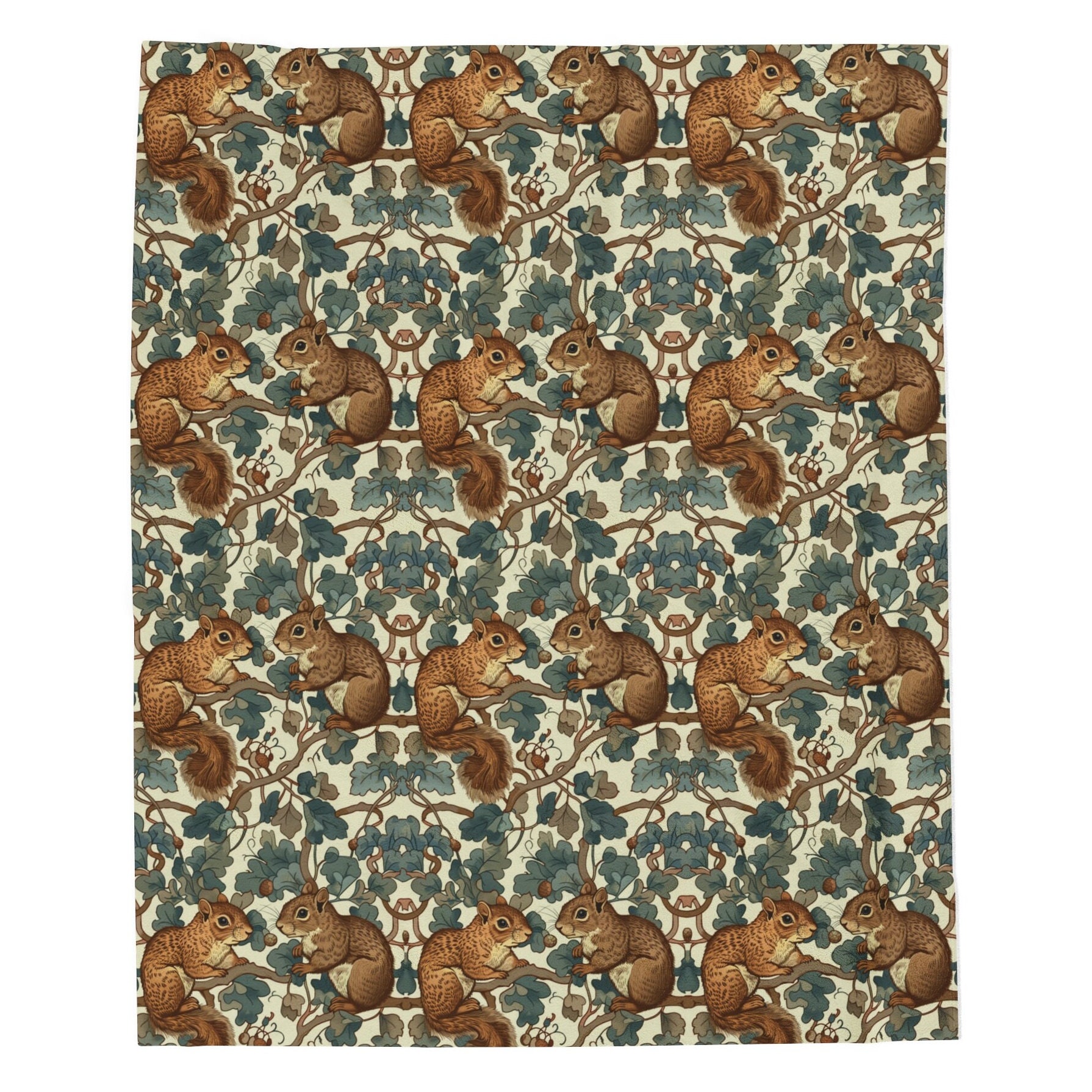 Squirrel Botanical Print Lightweight Plush Blanket William Morris ...