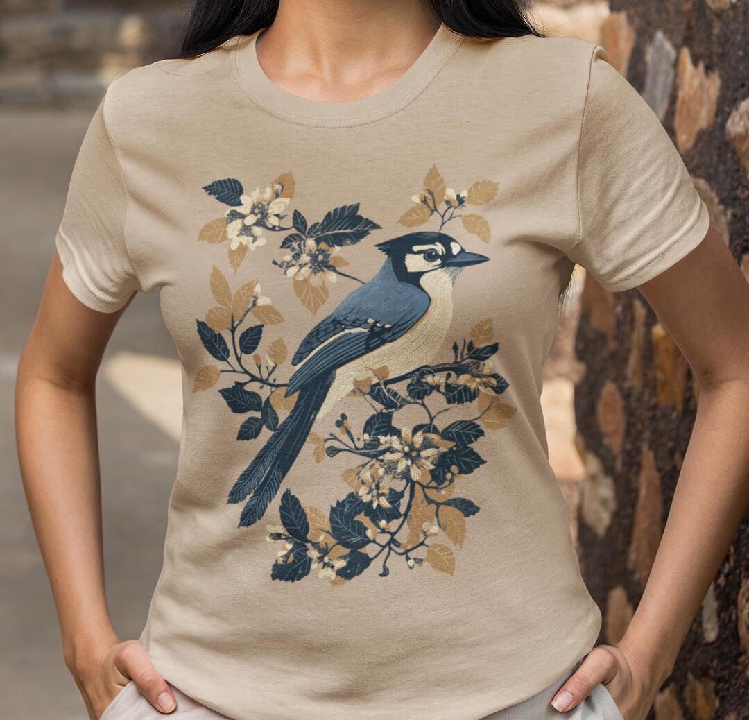 Blue Jay Block Print Unisex Bella & Canvas T Shirt Bird Watcher Gift ...
