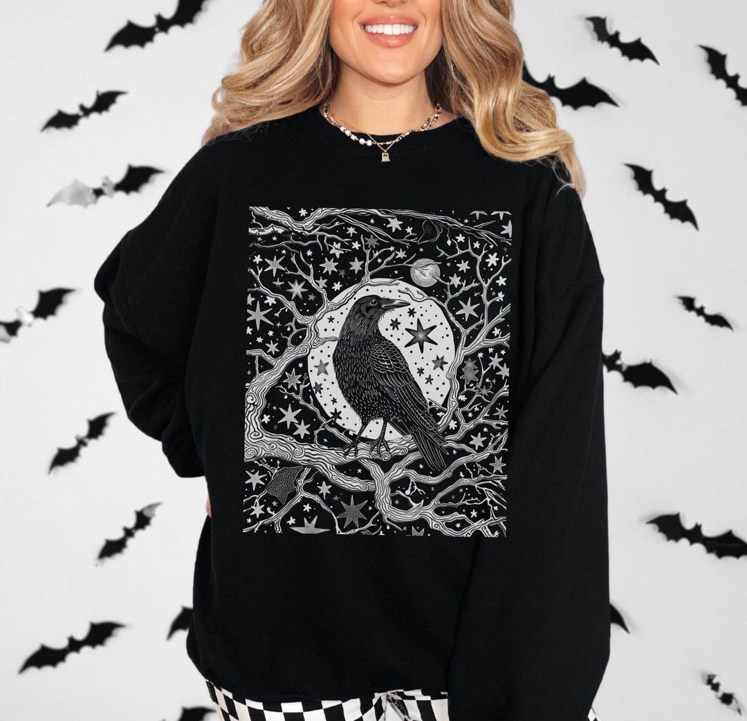 Celestial Crow Block Print Sweatshirt | Crow Sweatshirt | Blackbird ...