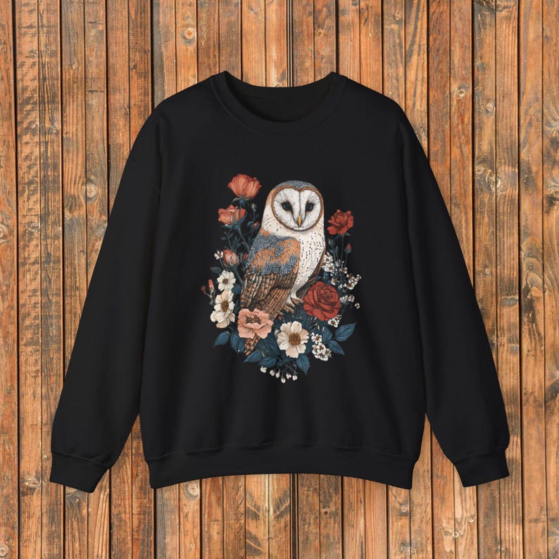 Barn Owl & Roses Sweatshirt | Barn Owl Crewneck | Nature Crewneck ...