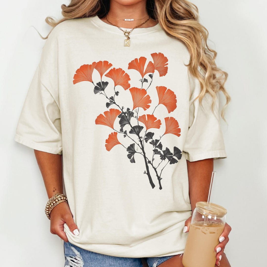 Ginkgo Branches Block Print Tshirt | Ginkgo Leaves Unisex Comfort ...