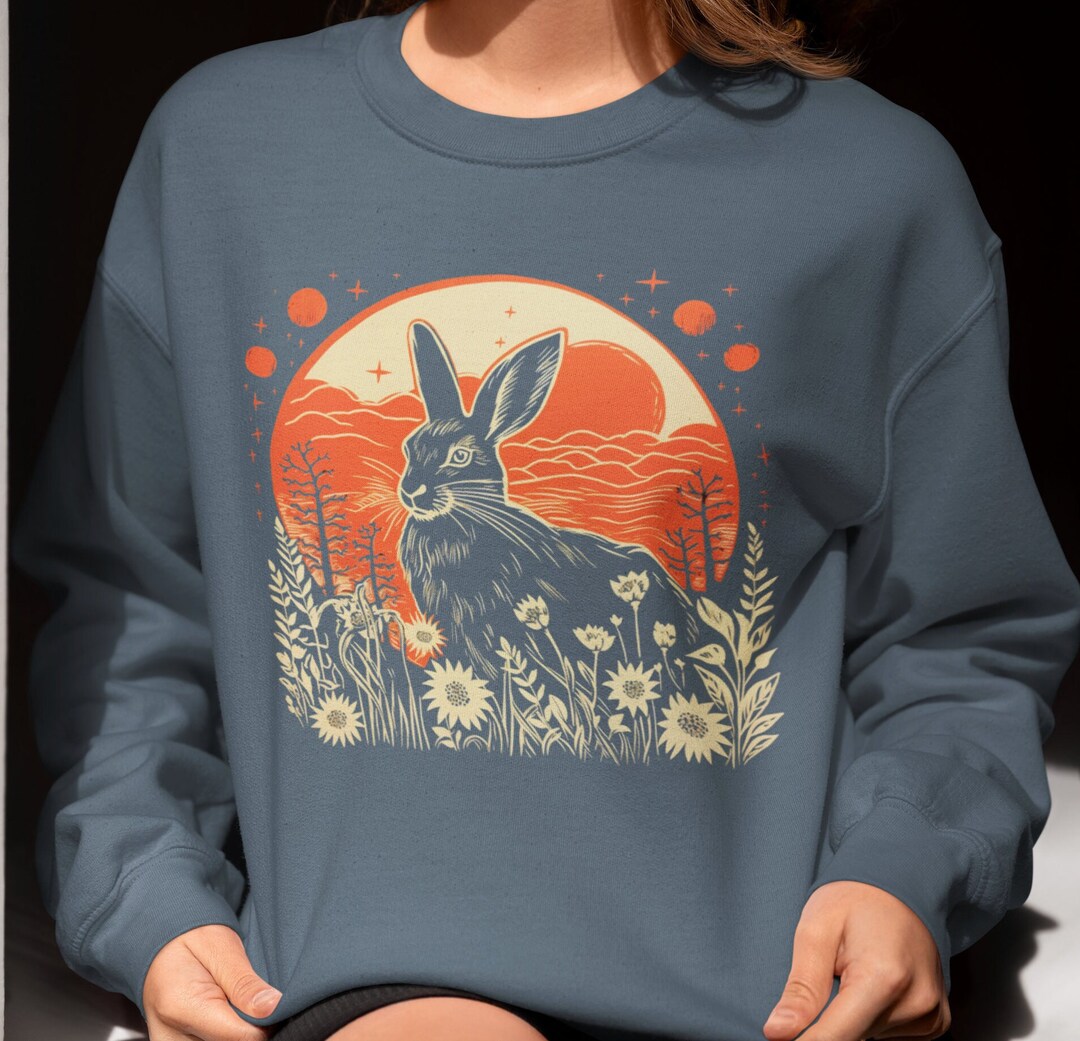 Rabbit Sunset Cozy Sweatshirt Hare Sweatshirt Animal Lover Sweatshirt ...