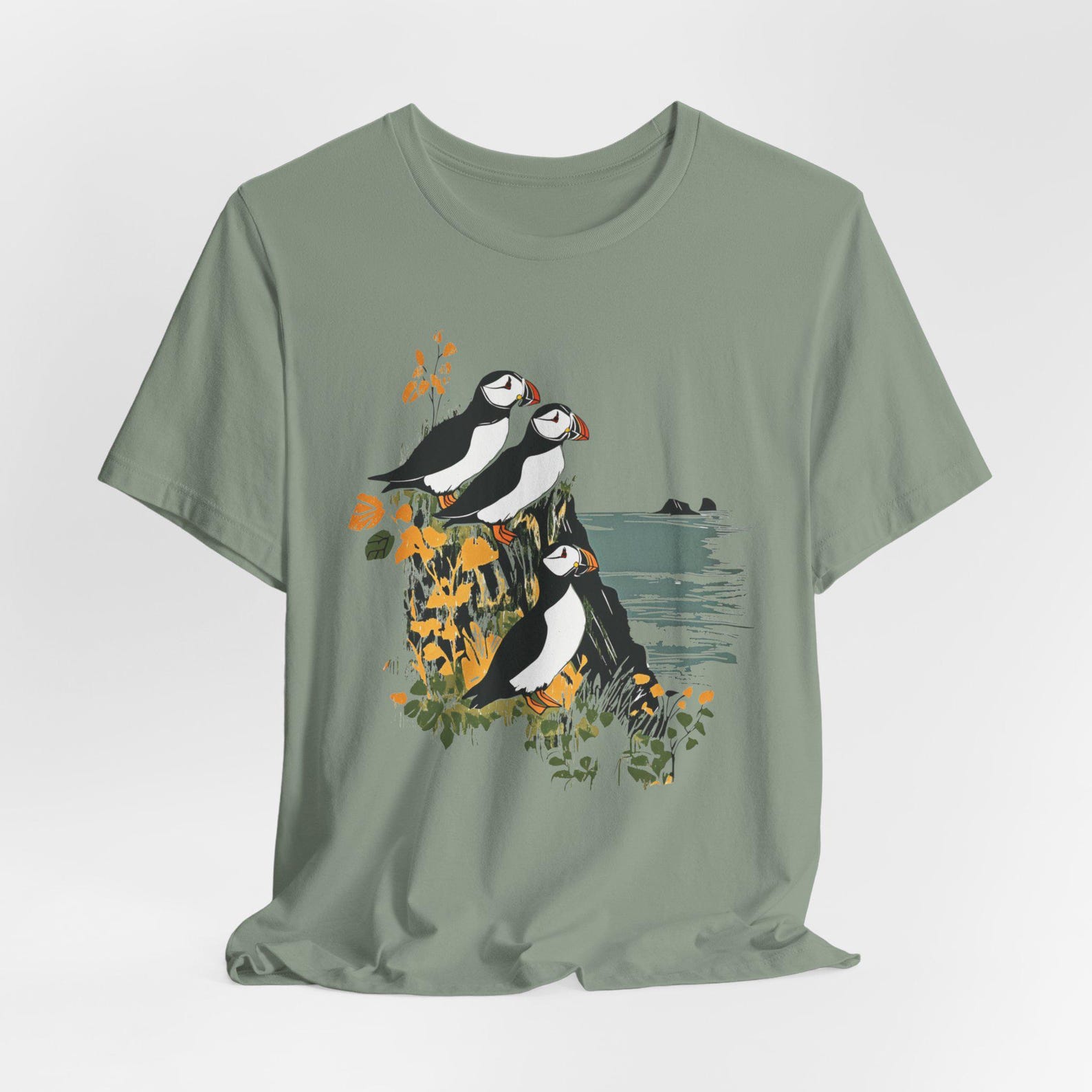Atlantic Cliffside Puffins Print Unisex Bella & Canvas T Shirt | Bird ...