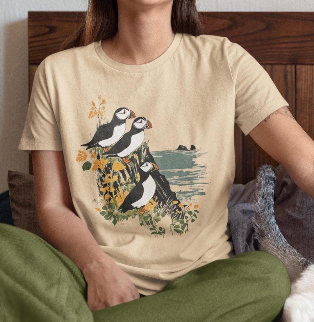Atlantic Cliffside Puffins Print Unisex Bella & Canvas T Shirt | Bird ...