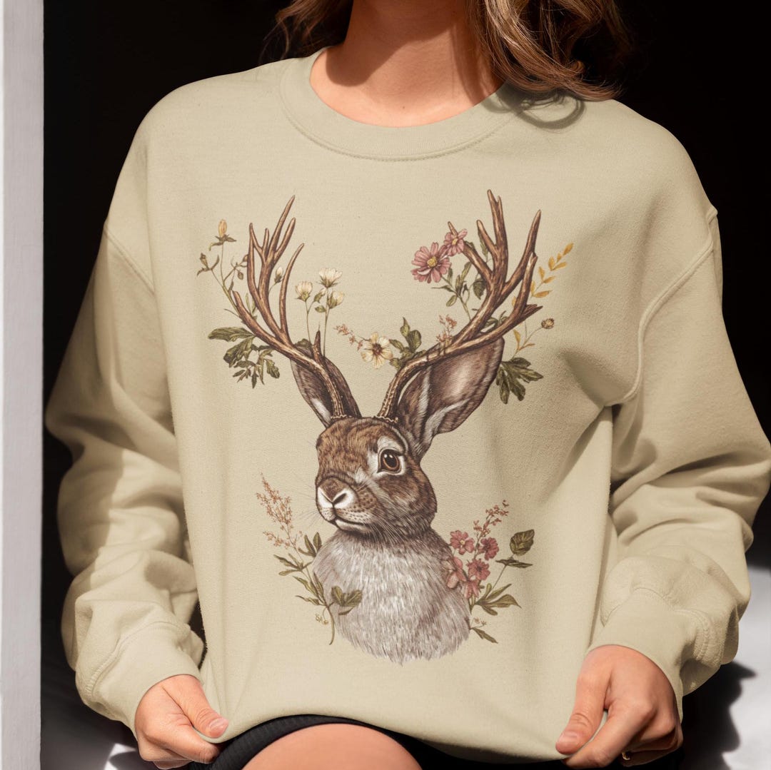 Mystical Jackalope & Wildflowers Crewneck Sweatshirt - Etsy