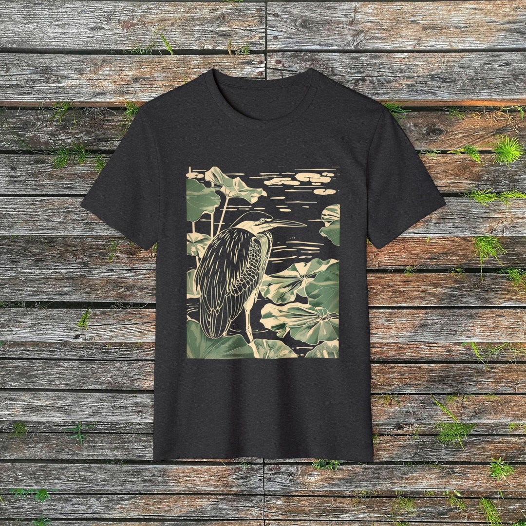 Green Heron Print Unisex Recycled Organic T-shirt | Bird Watching Tee ...