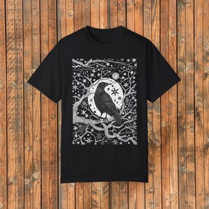 Celestial Crow Block Print Tee | Unisex Comfort Colors T-shirt ...