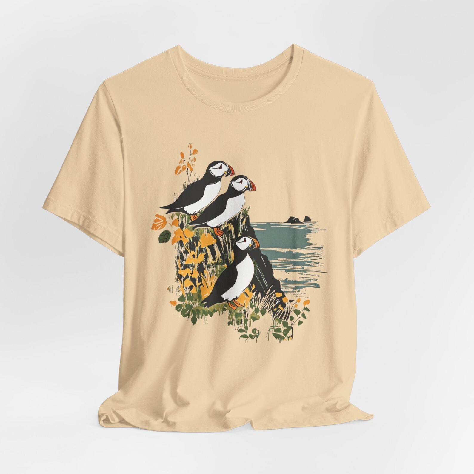 Atlantic Cliffside Puffins Print Unisex Bella & Canvas T Shirt | Bird ...