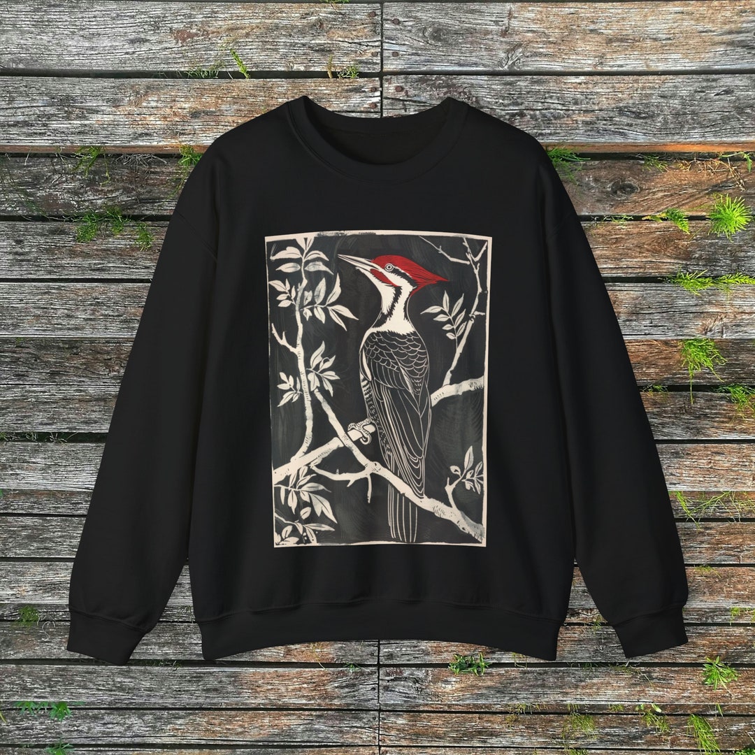 Pileated Woodpecker Block Print Cozy Crewneck Sweatshirt - Etsy