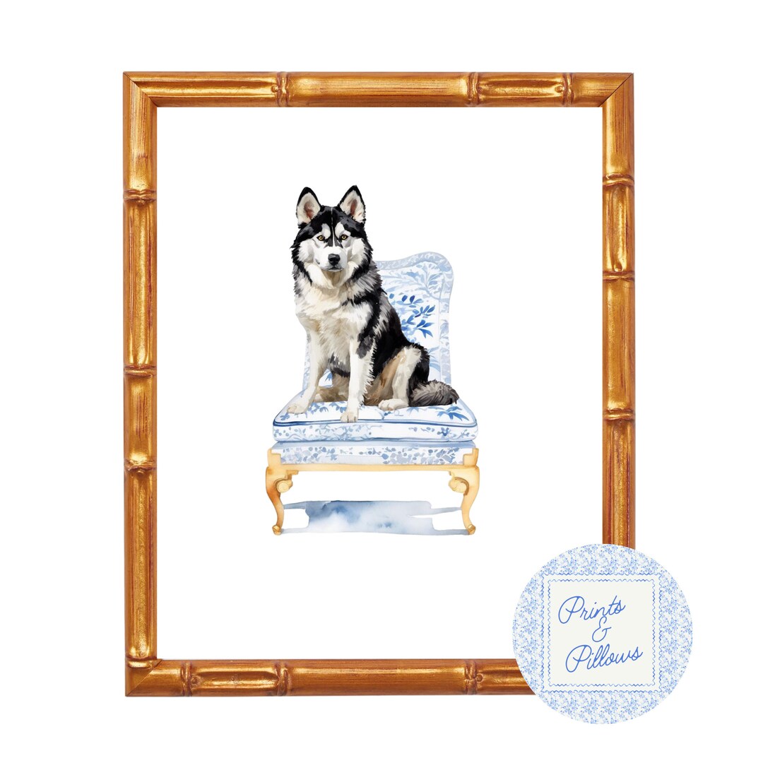 Siberian Husky Art Print, Chinoiserie Dog, Preppy Wall Decor, Dog Mom ...