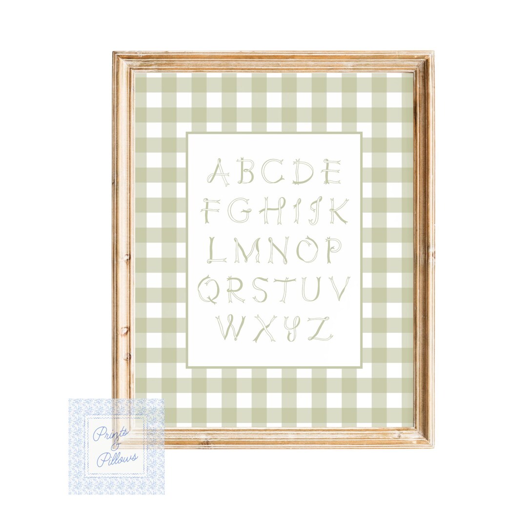 Sage Green Alphabet Poster: Vintage Gingham Nursery Wall Art - Etsy