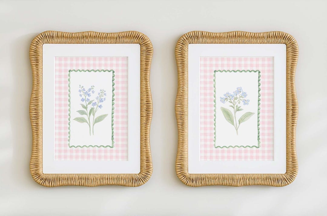 Pink Floral Gingham Nursery Art Prints: Coquette Girl Room Decor (set ...