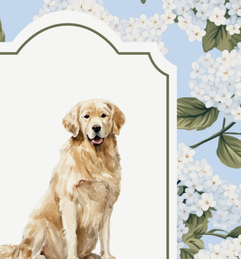 Golden Retriever Art Print, Hydrangea Art, Preppy Wall Decor, Dog Mom ...