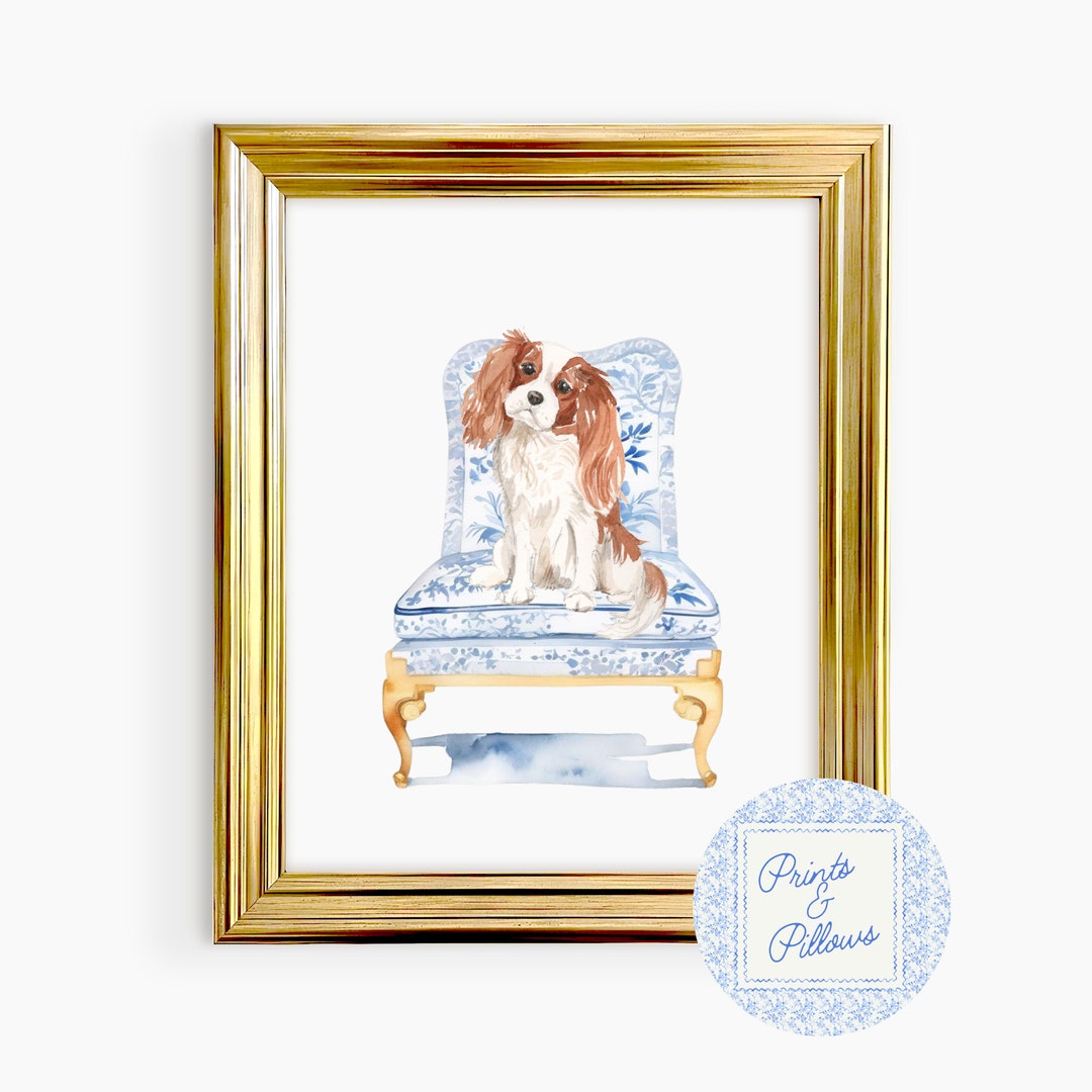 King Cavalier Art Print, Chinoiserie Dog, Preppy Dog Prints, Dog Mom ...