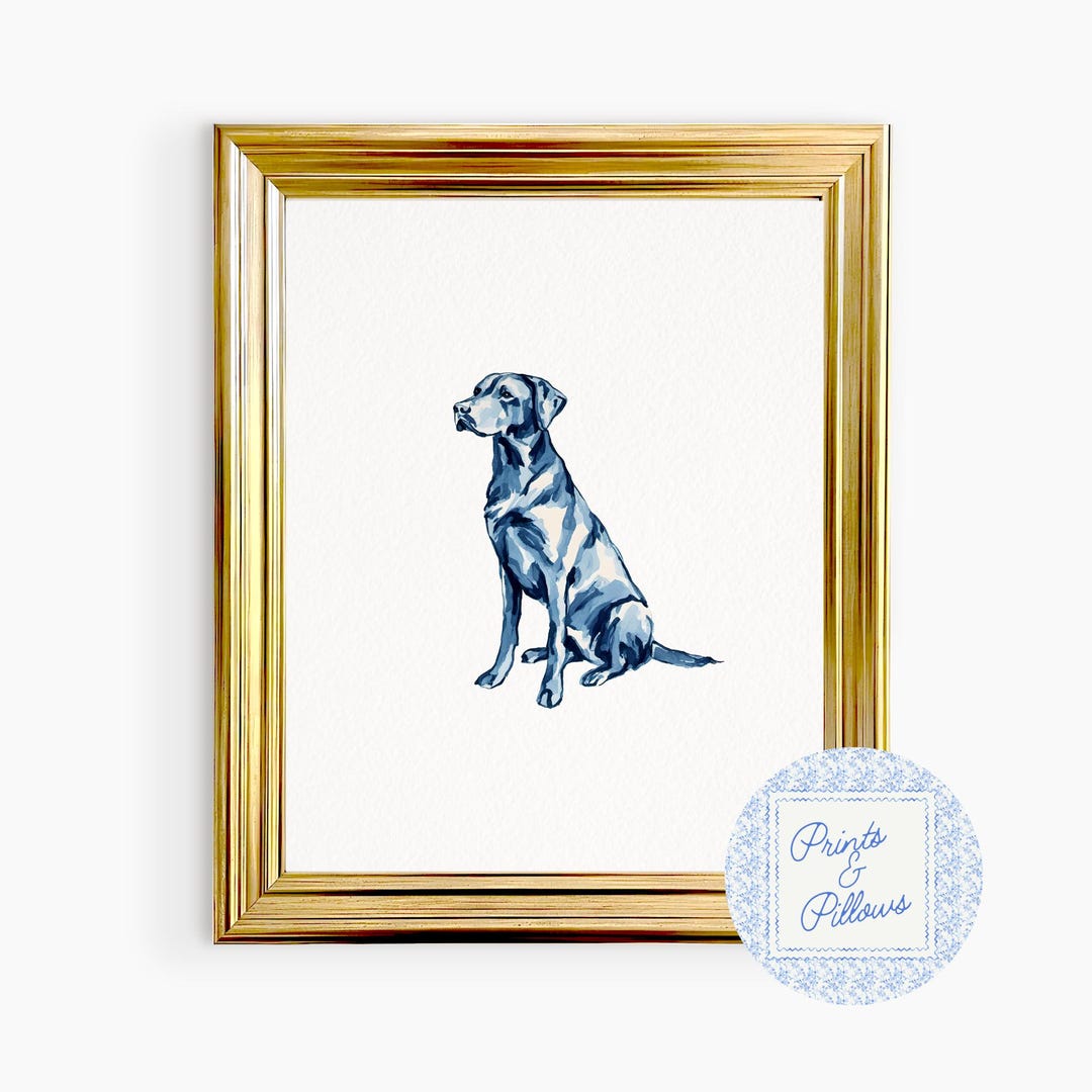 Labrador Retriever Art Print, Blue and White Art, Labrador Nursery, Dog ...